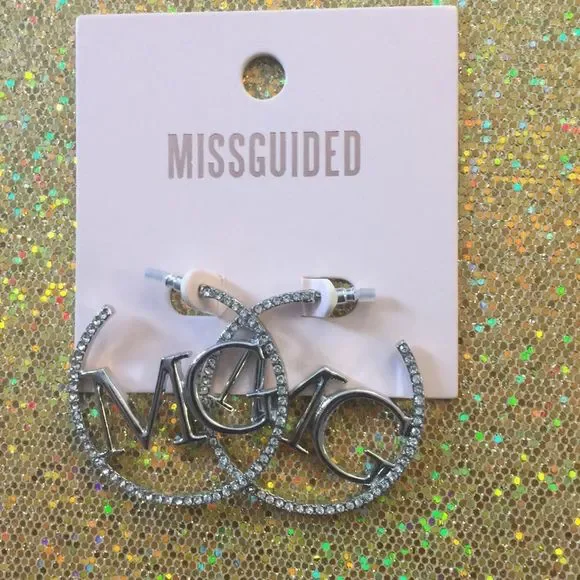 Missguided | Jewelry | Missguidedsilver And Rhinestones Hoop Earrings ...
